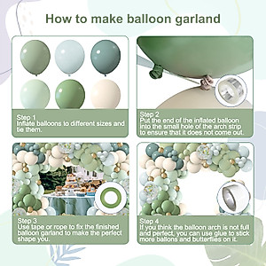 iLaFm 150Pcs Dusty Blue Green Balloon Garland Arch Kit, Ash Mist Green Haze Fog Blue Sand White Gold Balloons for Baby Shower Jungle Safari Woodland Wild One Bridal Birthday Party Decorations