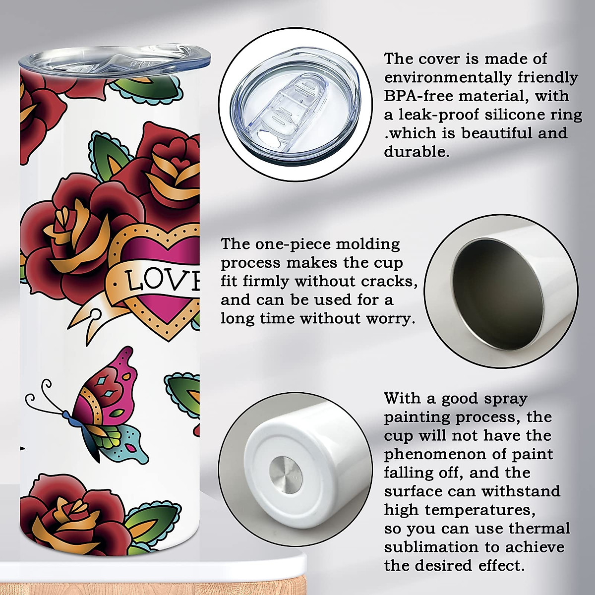 AiHeart 20oz Sublimation Stainless Steel Coffee Tumblers,Double Wall Vacuum Insulated Blanks Bulk Tumblers with Lid Silicone Coasters and Shrink Wrap Films,Travel Mug For Car Cup Racks(11pack)