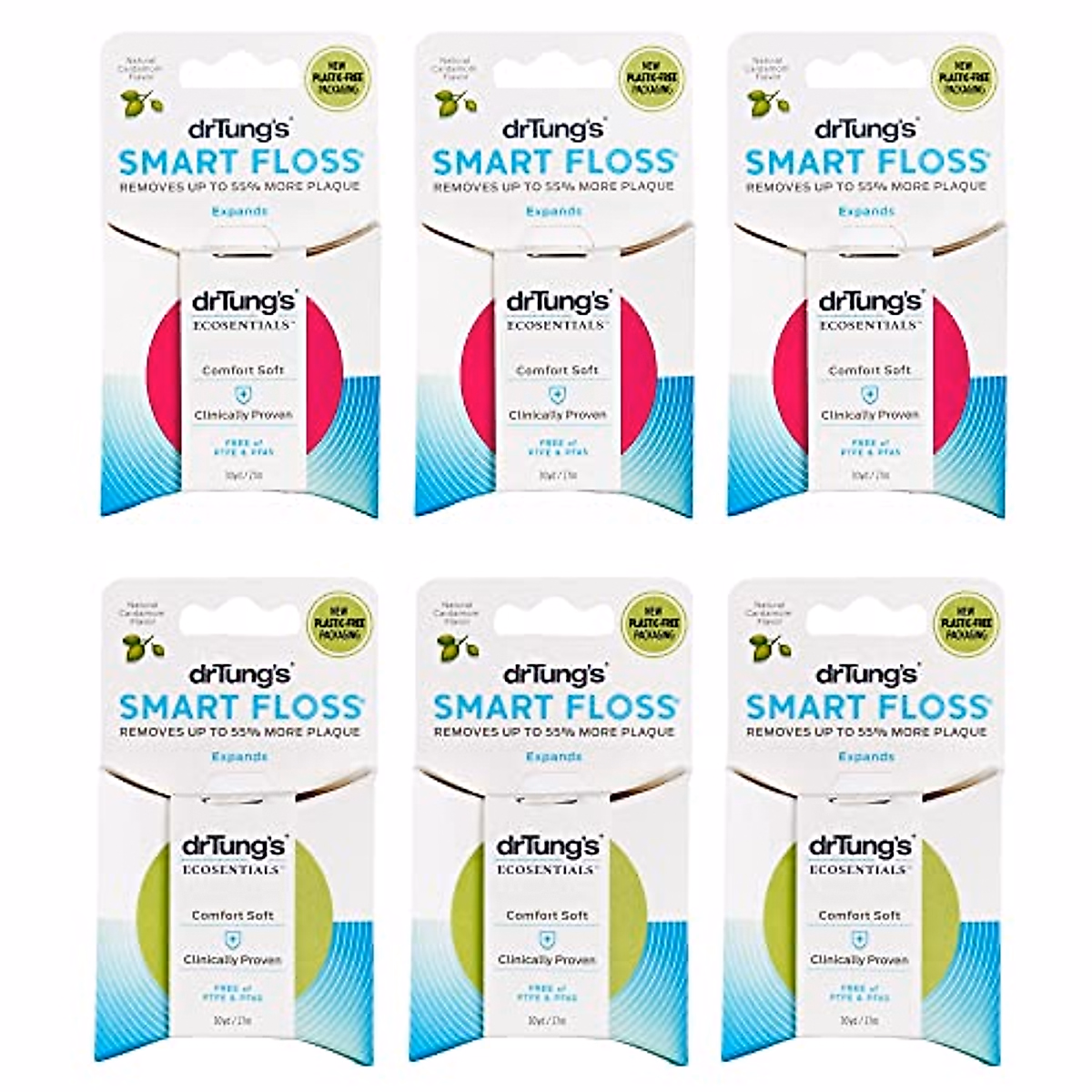 drTung's Smart Floss, 30 yds, Dental Floss - Natural Cardamom Flavor Colors May Vary (6 Pack)