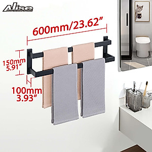 Alise Double Bath Towel Bars Towel Racks for Bathroom Lavatory Wall Mount,Towel Hanger SUS304 Stainless Steel Towel Holder Towel Rail 23.2 Inch,Matte Black,GOY002-B