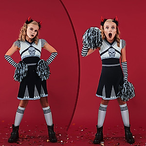 Haull 9 Pcs Cheerleader Costume for Girls Ra Ra Rebel Cheerleader Costume Outfits for Halloween Cosplay Dress up(4-6 Years)