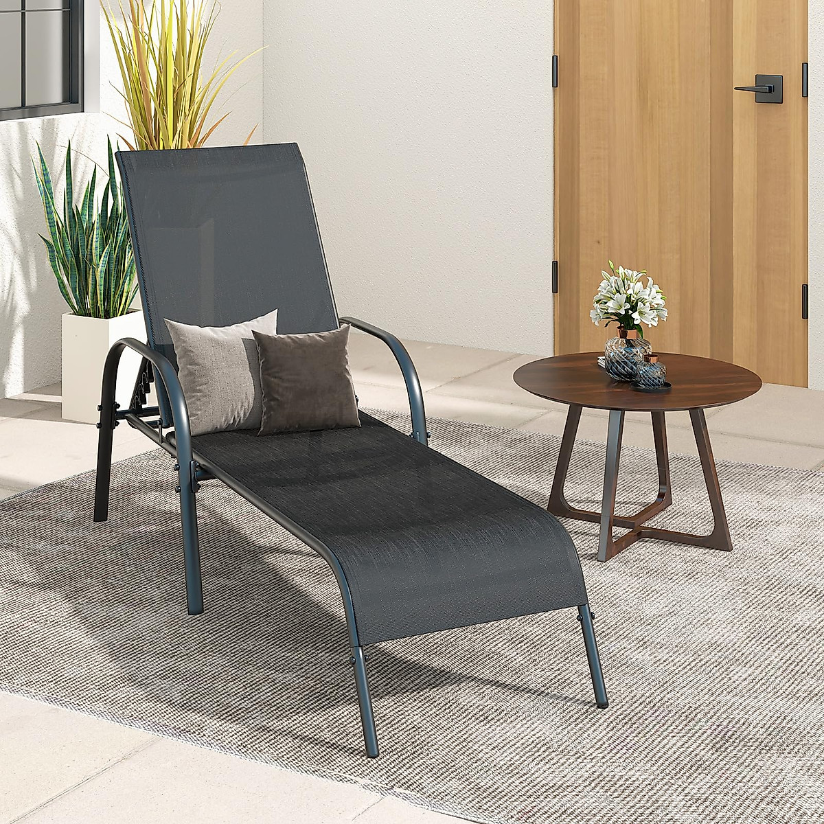 Giantex 2 Pack Patio Lounge Chair, Outdoor Chaise Lounge with 5 Adjustable Backrest, Sturdy Steel Frame, Sunbathing Recliner, Beach Chair, Tanning Chair for Outside, Yard, Balcony, Pool Chairs, Black