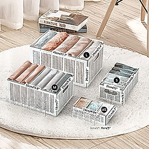 UNZIPE 8 Cube 32 Pairs Plastic Freestanding Shoe Rack Storage Cabinet Bundle with 2 Pack Plastic Closet Storage Bins with Handle