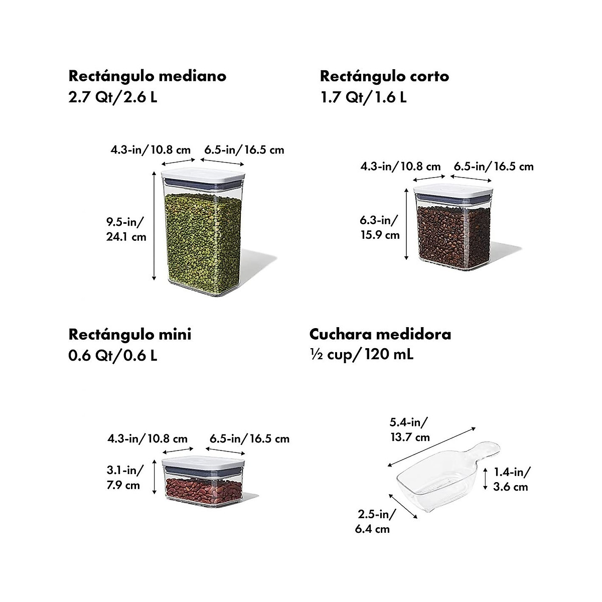 OXO Plastic Airtight Pop Containers Rectangle 3 Piece Set with Scoop