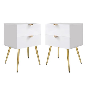 Cloud Space White Nightstand with Drawers, Mid Century Modern Bedside Table Set of 2, Wood Small Side End Table for Living Room, Patio,Dorm,Bedroom