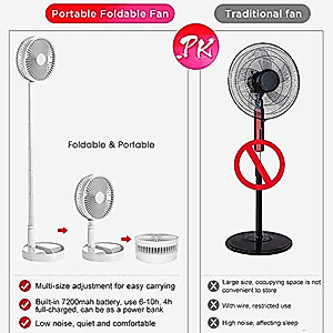 LIPETY Portable Standing Fan with Remote Controller, 7.5" Foldable Desk Fan, 7200mah & USB Quiet Fan, Mini Floor Fan, Telescopic Pedestal Fans for Personal Bedroom Office Fishing Camping (White)