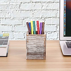 Homode Rustic Pen Holder, Wooden Pencil Holder for Desk, Decorative White Square Pen Cup Holder Organizer, Farmhouse Office Supplies and Home Desk Accessories