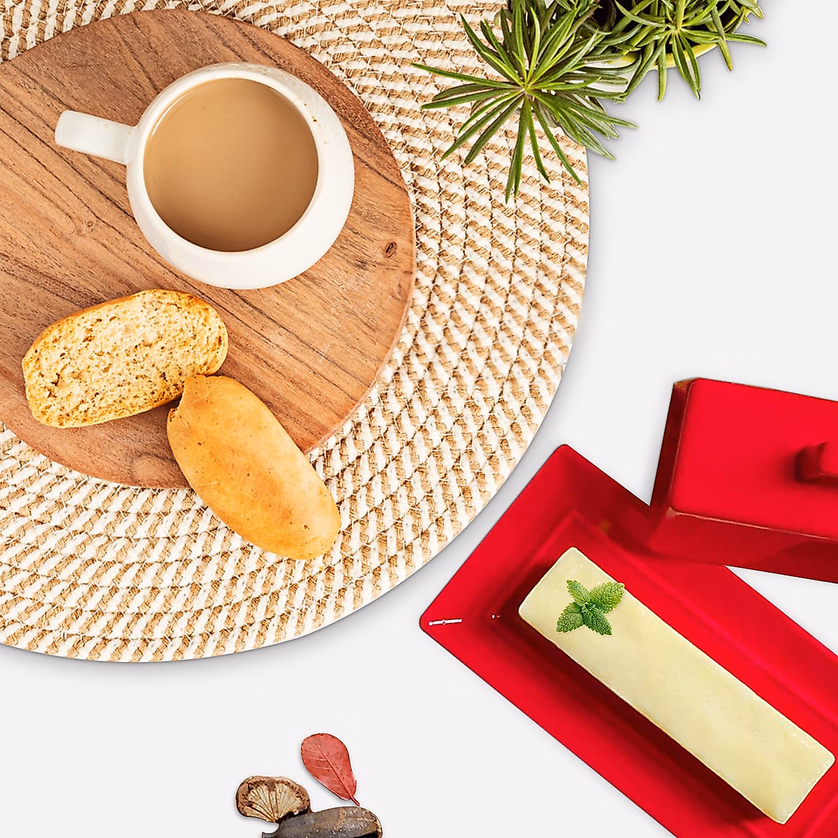 Eeaivnm Butter Dish with Lid, Butter Keeper Porcelain,7" Butter Dishes-Dishwasher Safe, Ceramic Butter Dish with Handle Design for Countertop (Red)