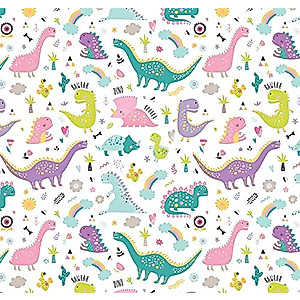 Pink Dinosaur Birthday Party Wrapping Paper, Folded Flat 30 x 20 Inch, 3 Sheets