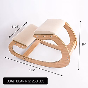 Ergonomic Kneeling Chair - Desk Chairs for Upright Posture - Rocking Stool & Balancing Seat for Home & Office - Wood & Linen Cushion - Relief for Neck and Back Pain