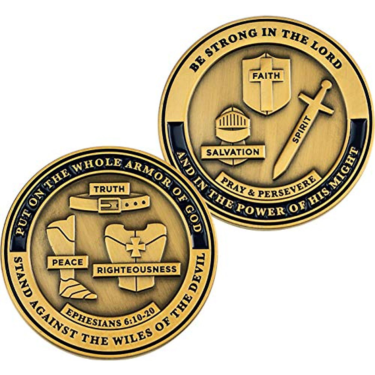 Armor of God Coin with All Armor Pieces. Challenge Coin, for Men, Women, Youth. Be Strong in The Lord and in The Power of His Might. Logos Christian Coin.