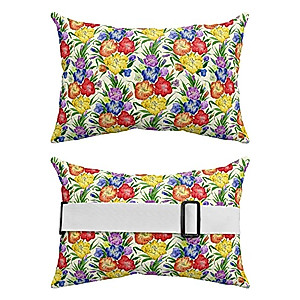 Recliner Head Pillow Ledge Loungers Chair Pillows with Insert Flower Irises Colourful Flower with Green Leaves Lumbar Pillow with Adjustable Strap Outdoor Waterproof Patio Pillows, 2 PCS