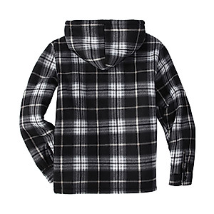 SCODI Men's Flannel Shirt Jacket Fleece Sherpa Lined Plaid Jackets Coat Full Zip Up Hoodie Winter Outwear Black White Large