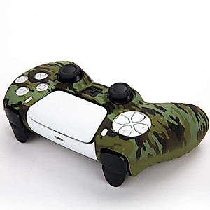 Silicone Gel Controller Cover Skin Protector for PS5 Dualsense Controller, Z&Hveez Controller Camouflage Silicone Covers with 8 FPS Pro Thumb Grip Caps (Red+Green)