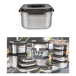 STENCOC Stainless Steel BPA Free Square Leakproof Airtight Kimchi/Pickle/Food Storage Container Saver (5.8L / 196oz / 9.1") One Handle