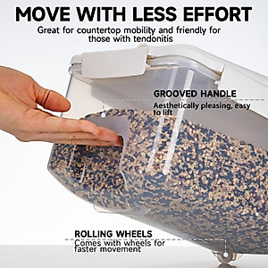 LivLab Mker Rice Storage Container 20 lbs - 15 lbs Airtight Flour Dispenser with Lids & wheel, BPA Free, kitchen organizers for Pet/Cat/Dog Food Storage Container (10 lbs), White