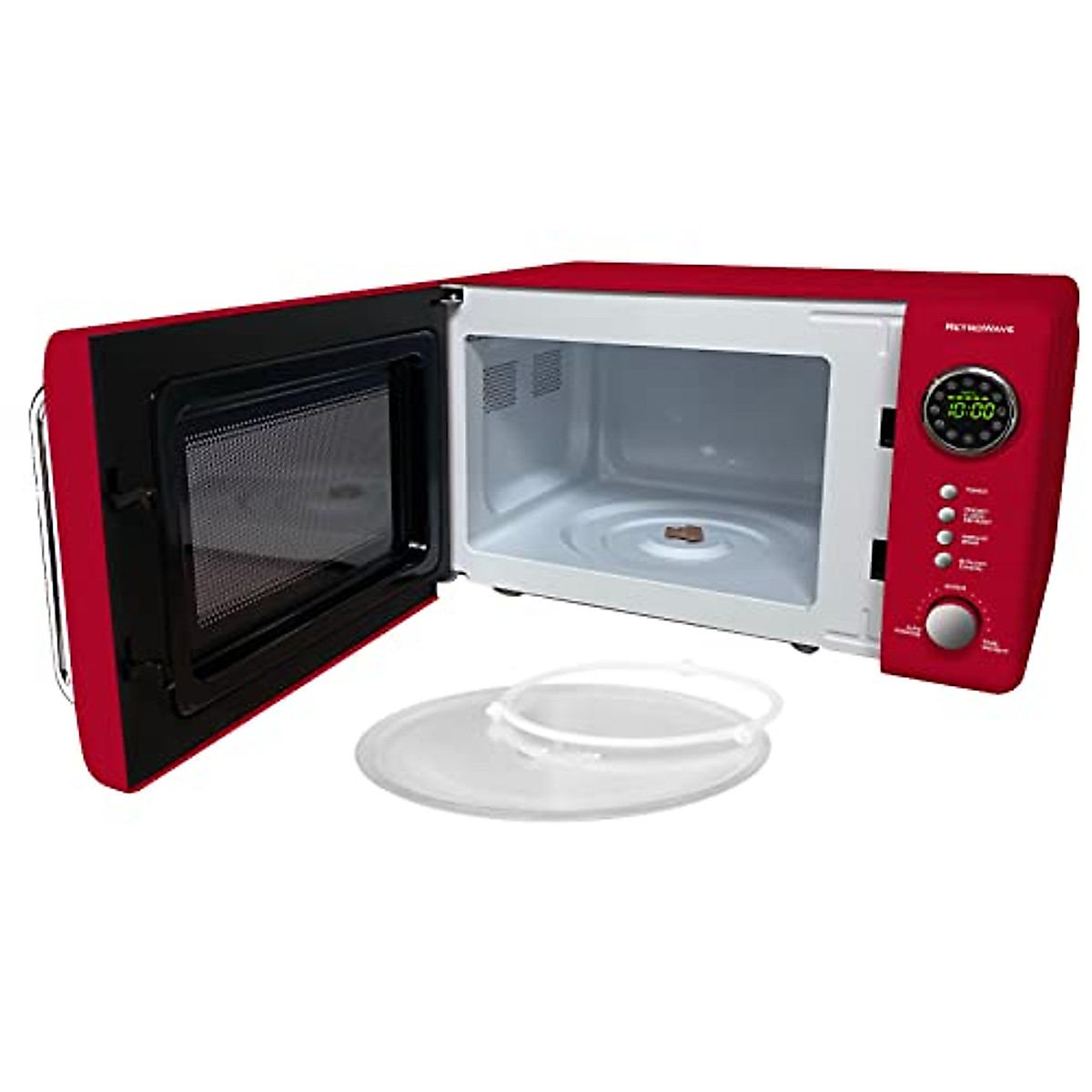 Nostalgia Retro Compact Countertop Microwave Oven, 0.7 Cu. Ft. 700-Watts with LED Digital Display, Child Lock, Easy Clean Interior, Red