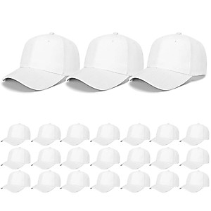 ZH Plain Baseball Caps 24 PC Blank Baseball Caps Adjustable Back Strap Plain Baseball Cap for Trucker Men Women Wholesale Bulk Baseball Caps (US, Alpha, One Size, Large, White)