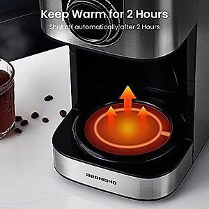 REDMOND Programmable Coffee Maker, 10 Cup Drip Coffee Machine Stainless Steel Keep Warm with Brew Strength Control, LCD Screen, Anti-Drip System - Black & Stainless Steel