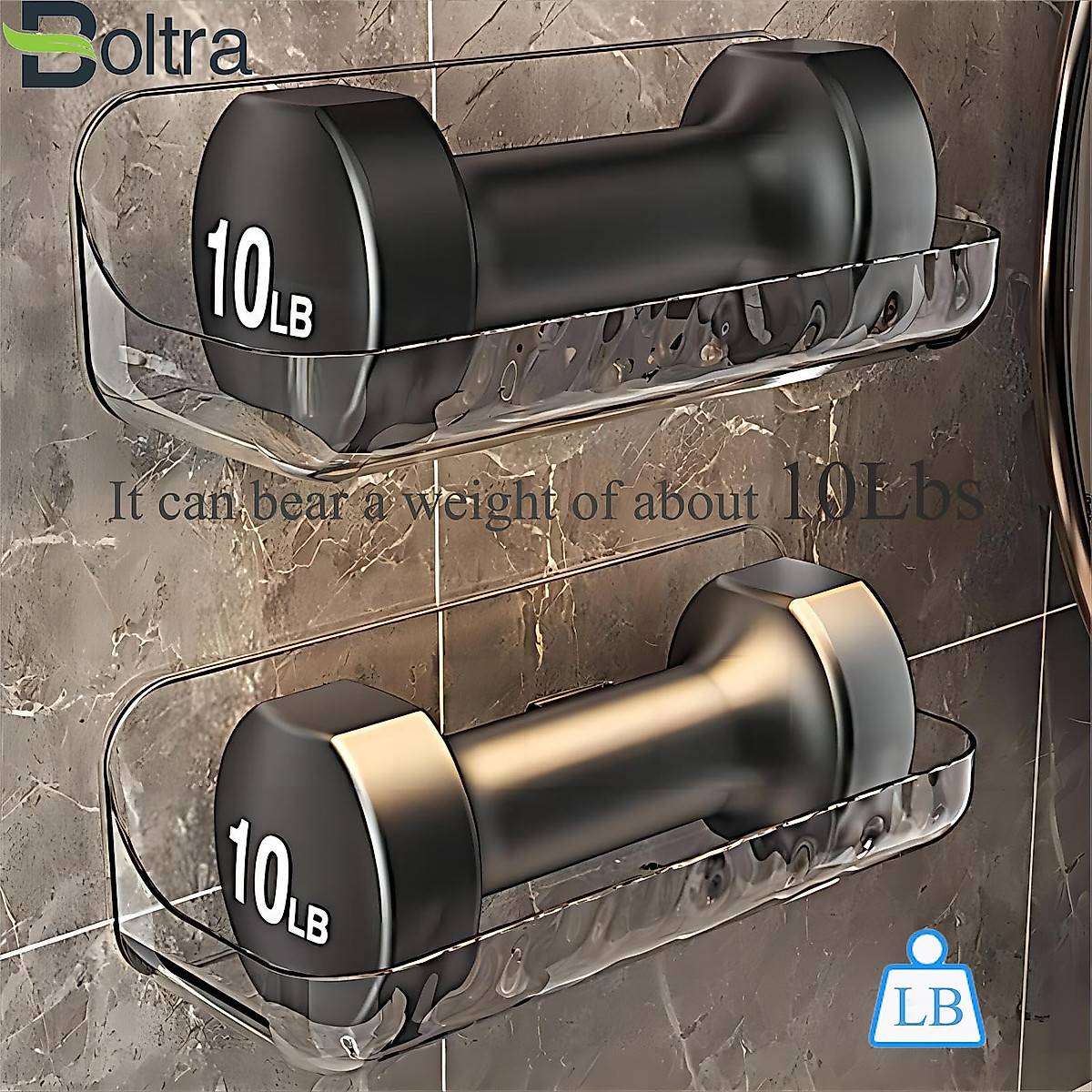 Boltra Clear Shower Caddy Shelves, 2-Pcs Acrylic Wall Mounted Shelf Bathroom Organizers and Container Without Drilling Plastic Shelf for Bathroom, Kitchen