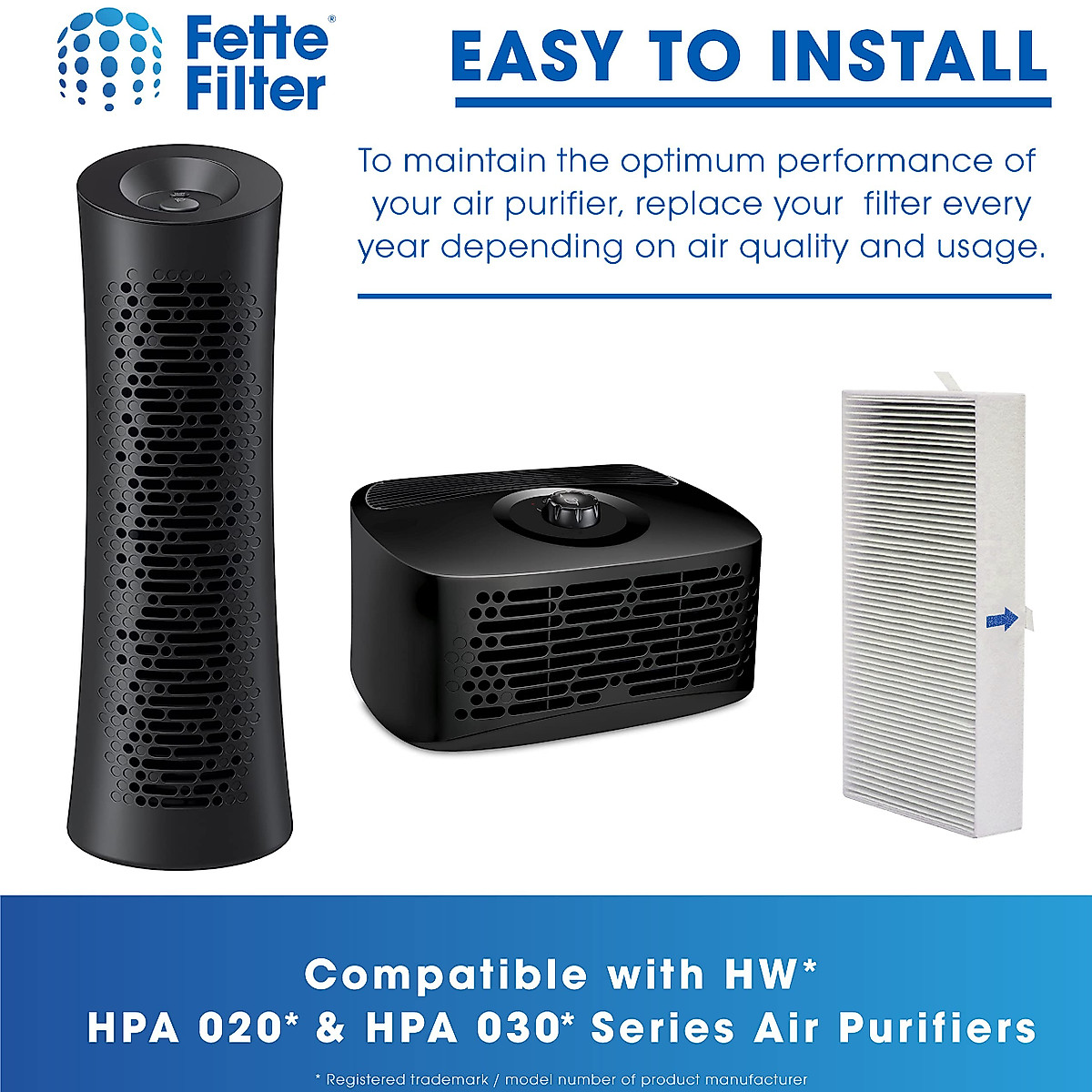 Fette Filter - Air Purifier Replacement Filter Compatible with Honeywell Filter G for HPA020 HPA030 HPA075 HPA080 HPA175 HPA180 Series Air Purifiers. Compare to part HRF-G1 / HRF-G2 (Pack of 2)
