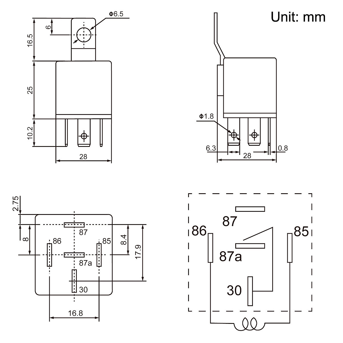 Ulincos Auto Relay U1914 with 14AWG Wire Harness, 12V DC 30/40A SPDT 5-Pin (Pack of 2)