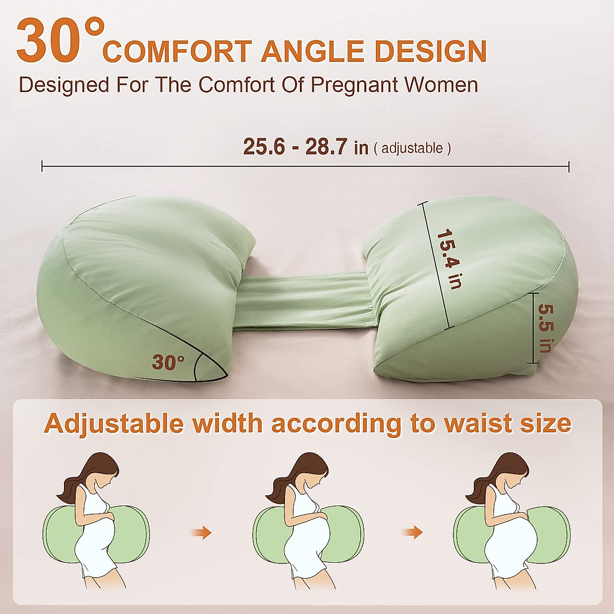 AngQi Pregnancy Pillows for sleeping, Side Sleeper Pregnancy Wedge Pillows, Double Wedge for Body, Belly, Back Support, Maternity Pillow with Removable and Adjustable Cover(Pale Green)