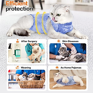 Cat Recovery Suit After Surgery, Cat Recovery Wear for Abdominal Wounds Cat Onesie Cone E-Collar Alternative,Blue M