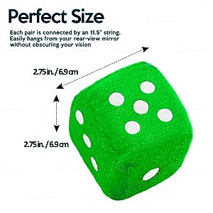 ZONETECH Green 3" Square Hanging Dice-Soft Fuzzy Decorative Vehicle Hanging Mirror Dice with White Dots - Pair