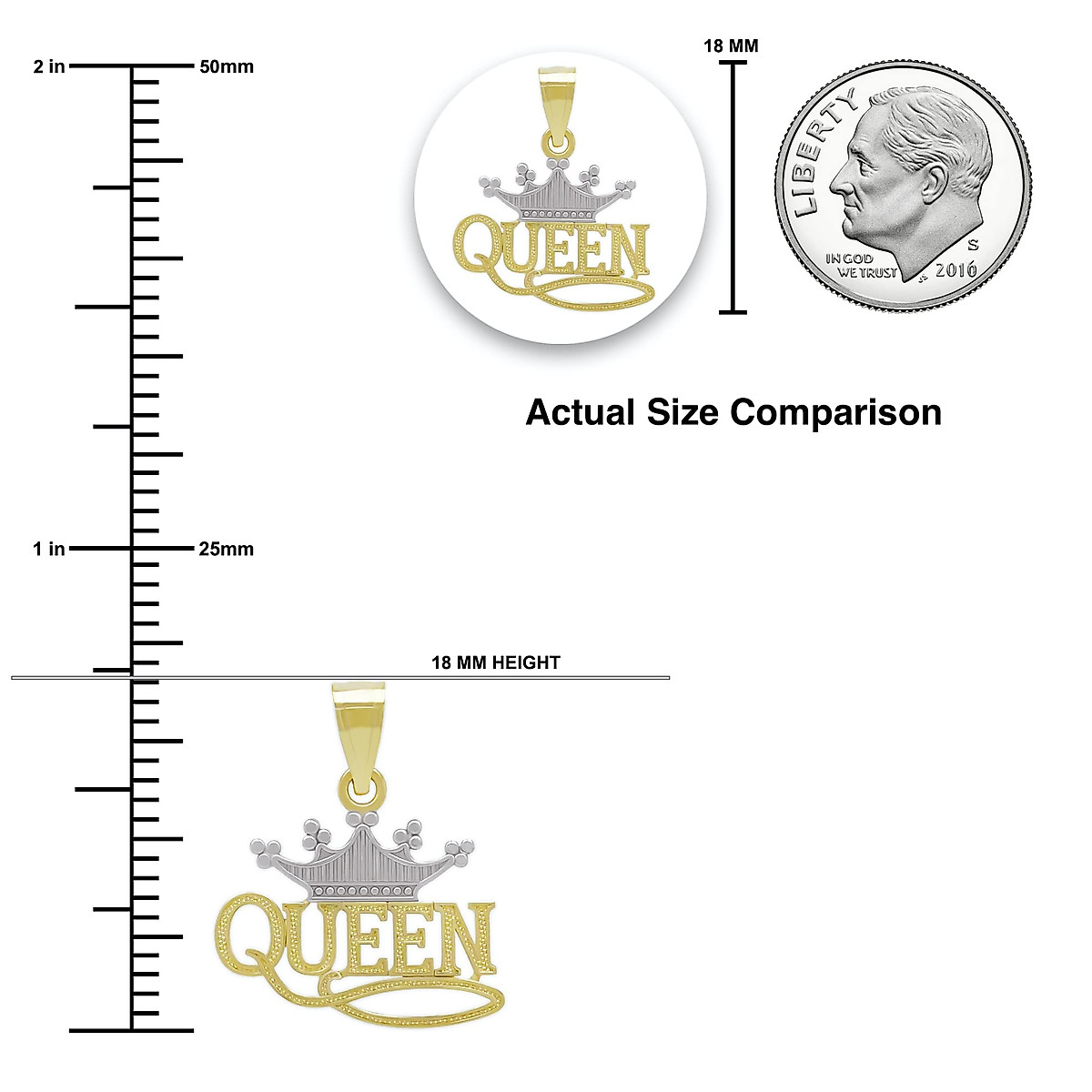 Charm America - Gold Queen Charm - 10 Karat Solid Gold (Style 2)