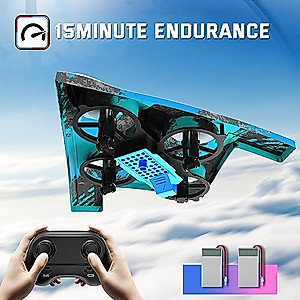 Trulloyoo Remote Control Drone for Beginners，RC Quadcopter Aircraft for Adults & Kids, B21 Fighter 2.4GHz 4-Channel Stunt Planes Airplane Toys with LED Lights, Birthday Boys Girls (Blue)