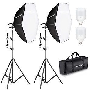 UBeesize Softbox Photography Lighting Kit, 30"X30" Professional Softbox Lighting Kit with 2pcs 40W E26 Socket 8000K Bulbs, Continuous Lighting Kit for Portraits Advertising Shooting, Video Recording