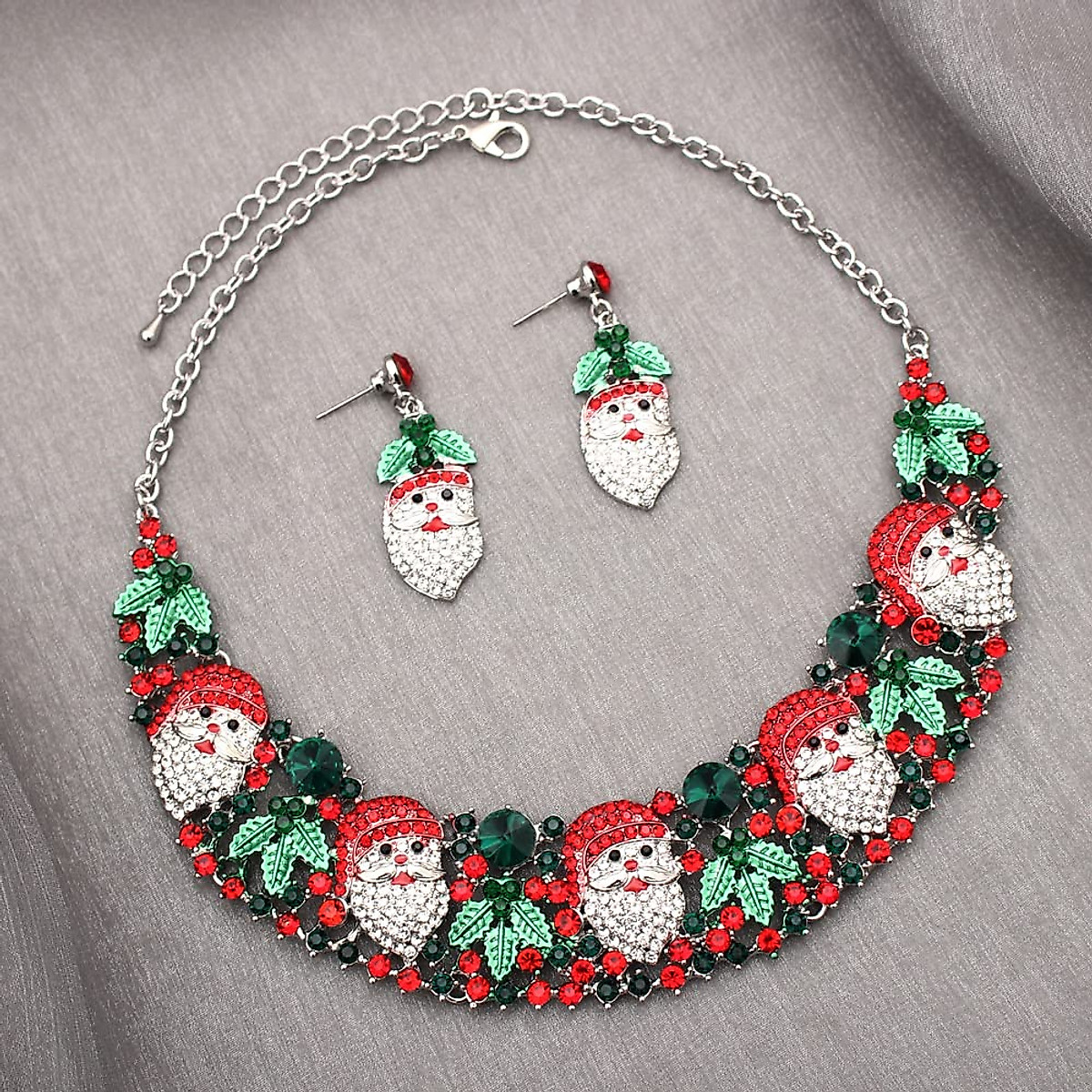 SFE luxury Bib Santa Claus Christmas necklace Christmas Tree Earring Costume Jewelry Set Gifts for Women(Style2-Platinum Plated)