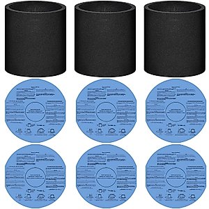 Anewise 3 Pack 90585 Filter Foam Sleeve and 6 Pack 9010700 Dry Filter Disc for Shop Vac Wet/Dry for Vacmaster for Genie Shop 5 Gallon Up Vacuum, Compare to Part #9058500, 9010700