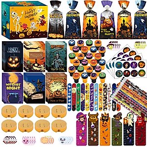 APROAT 216pcs Halloween Goodie Bag Fillers,Bulk Halloween Party Favors For Kids, Halloween Favors for School Stationery Set, Halloween Treats Non Candy,Halloween Prizes