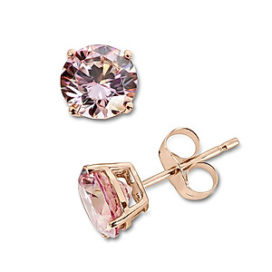 KOKAV 14K Rose Gold Genuine Morganite 5mm Round Studs Earrings