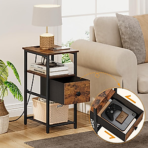 Snughome Nightstand Set of 2, End Table with Charging Station, Side Table with Drawer, 3 Tier Night Stand with USB Ports and Outlet, Beside Table for Bedroom