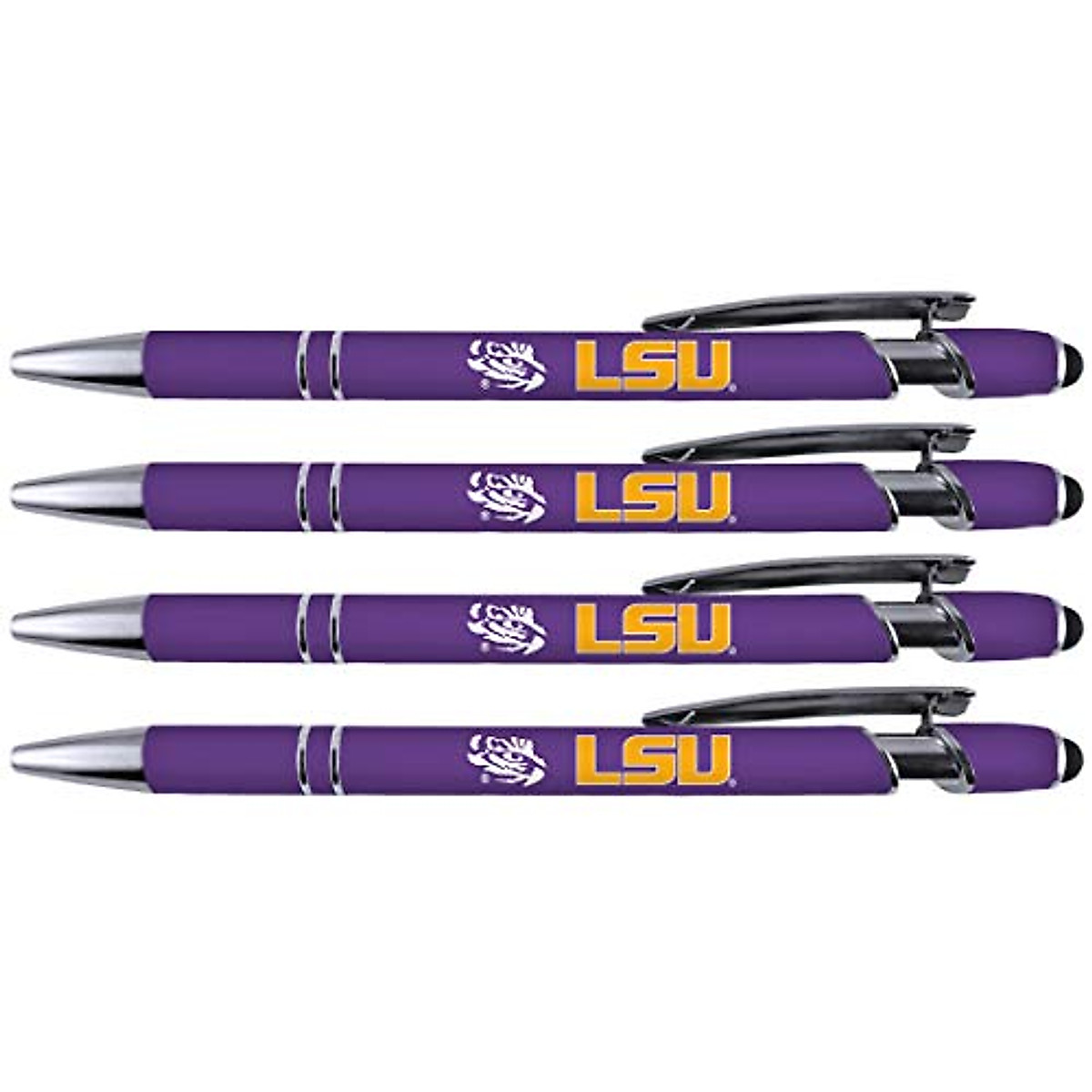 Greeting Pen LSU Soft Touch Coated Metal Pen 4 Pack (4013), Purple/Multi