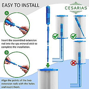 CESARIAS Spa Mineral Filter Sticks Cartridge for Hot Tub, Pool Testing Strips 6 in1, Kit of 3, Water Quality Test Strip 50pcs, Last for 4 Months