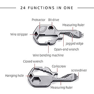 Generic, 24- in-1 Key Shaped Pocket Tool, multitool key with key chain, Outdoor keychain tool for Drill Drive, Screwdriver, file, Wrench, Ruler, Bottle Opener,Wrench, Stripping, etc（Gold）