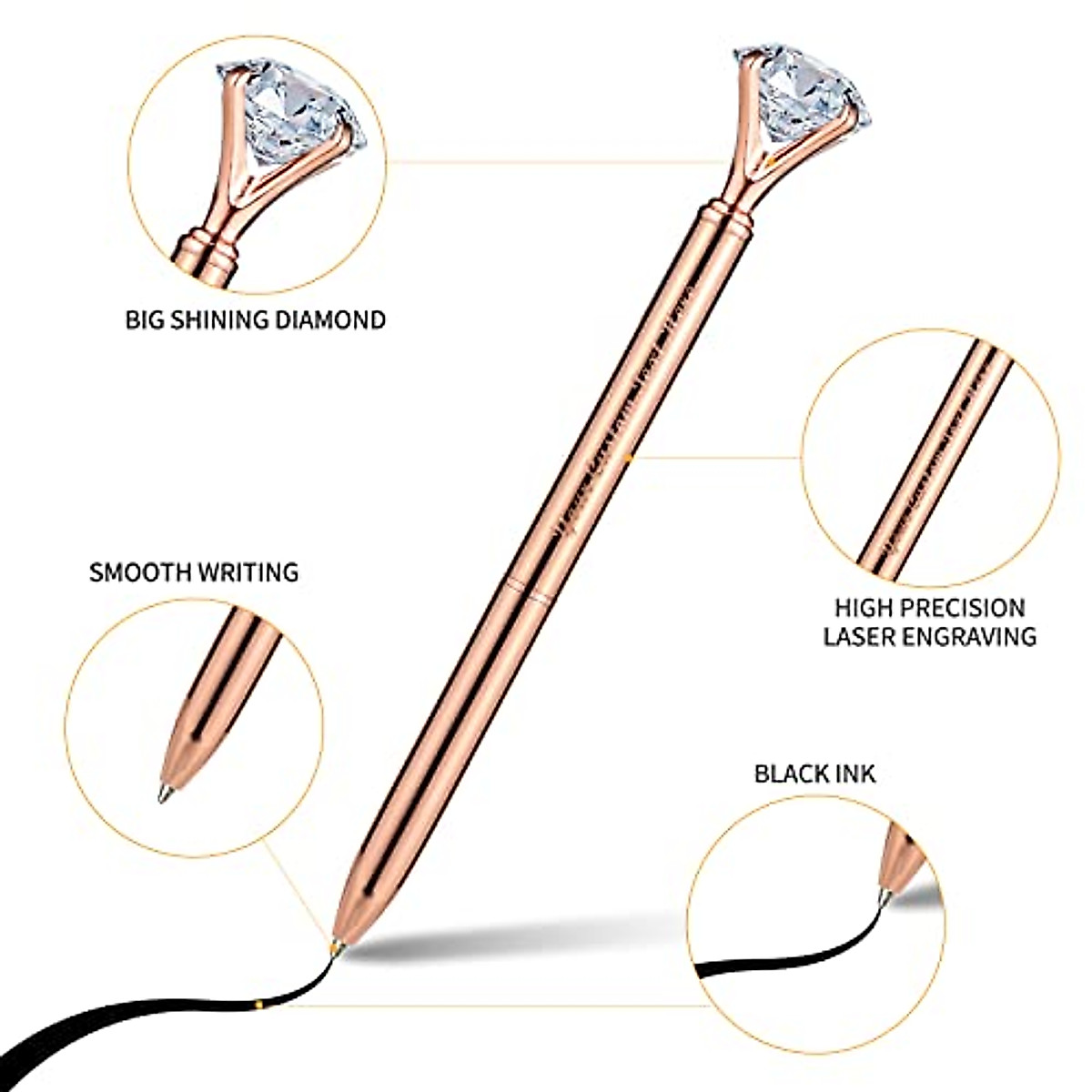 HH-STUDIO CUSTOM Rose Gold Diamond Ballpoint Pens with Big Colorful Diamond Bling Metal Ballpoint Pen Office Supplies Gift Pens For Christmas Wedding Birthday, ROSGOLD