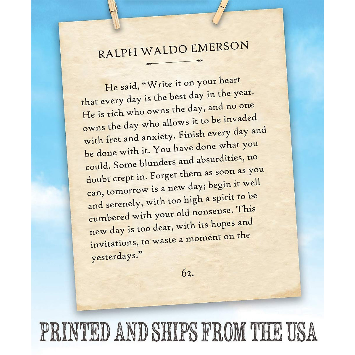 Ralph W Emerson - Write it on Your Heart That Every Day is the Best Day, Classic Home Room Decor, Inspirational Life Quote Wall Art, Book Page Style Gift, Choose Unframed Old Style Poster or Canvas