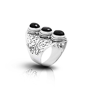 Black Onyx Lace Ring 925 Sterling Silver Vintage Tribal Gypsy Boho Look US Size 7 8 9 (9)