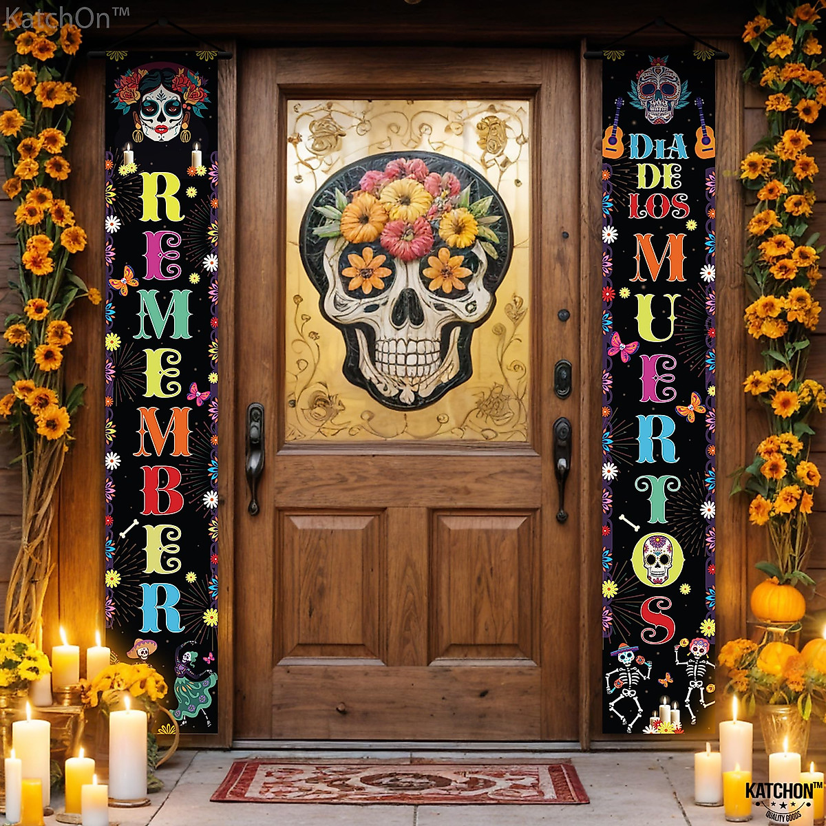 KatchOn, Dia De Los Muertos Porch Sign Banners - Large, 72x44 Inch | Dia De Los Muertos Door Covers, Dia De Los Muertos Decorations | Day of the Dead Door Banner, Day of the Dead Halloween Decorations