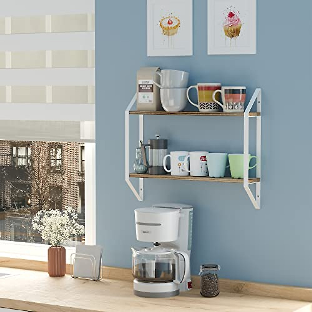 Wallniture Ponza 2-Tier 24" Floating Shelf for Wall Storage Bathroom Shelves Over Toilet, Kitchen Organization, Kids Room Bookshelves, Living Room Decor Burnt Finish
