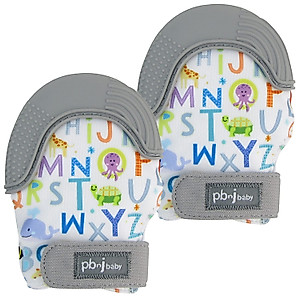 PBnJ baby Silicone Infant Teething Mitten Teether Glove Mitt Toy - ABC 2pk