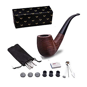 Free Boy Tobacco Pipe Handmade Wooden Bent Tobacco Pipe with Accessories