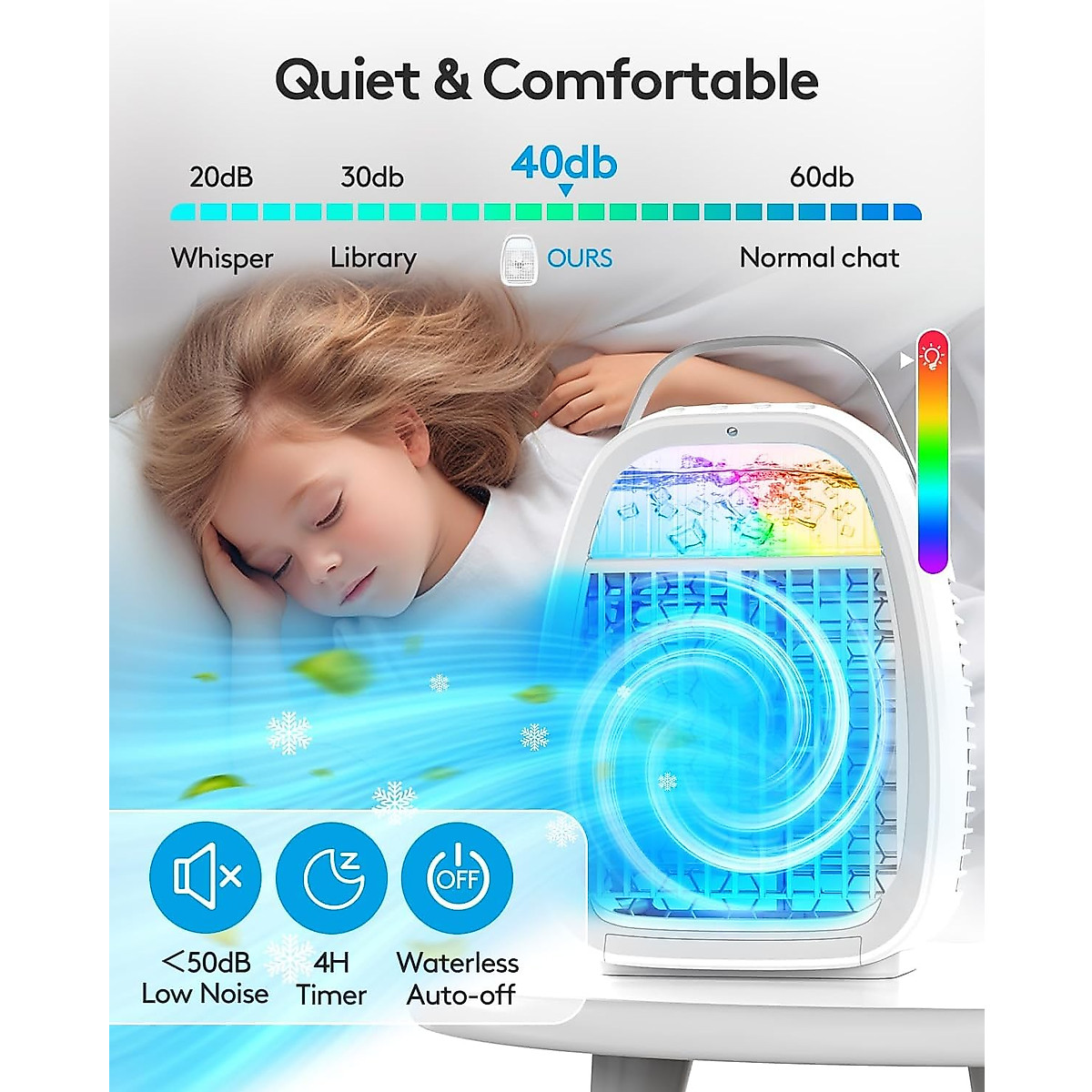 AI Portable Air Conditioners Fan,JYew Evaporative Mini Room Air Conditioners,Portable AC Unit Air Cooler with 4 in 1 Humidifier Fan Conditioner with 1400ML, 3 Speed AC Portable for Room Office Desk