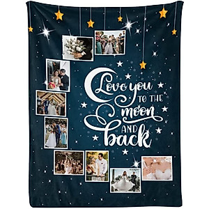 Love You to The Moon and Back Custom Blanket, Pesonalized Throw Blanket with Photos, Super Soft Blankets for Men, Women (30"x40")