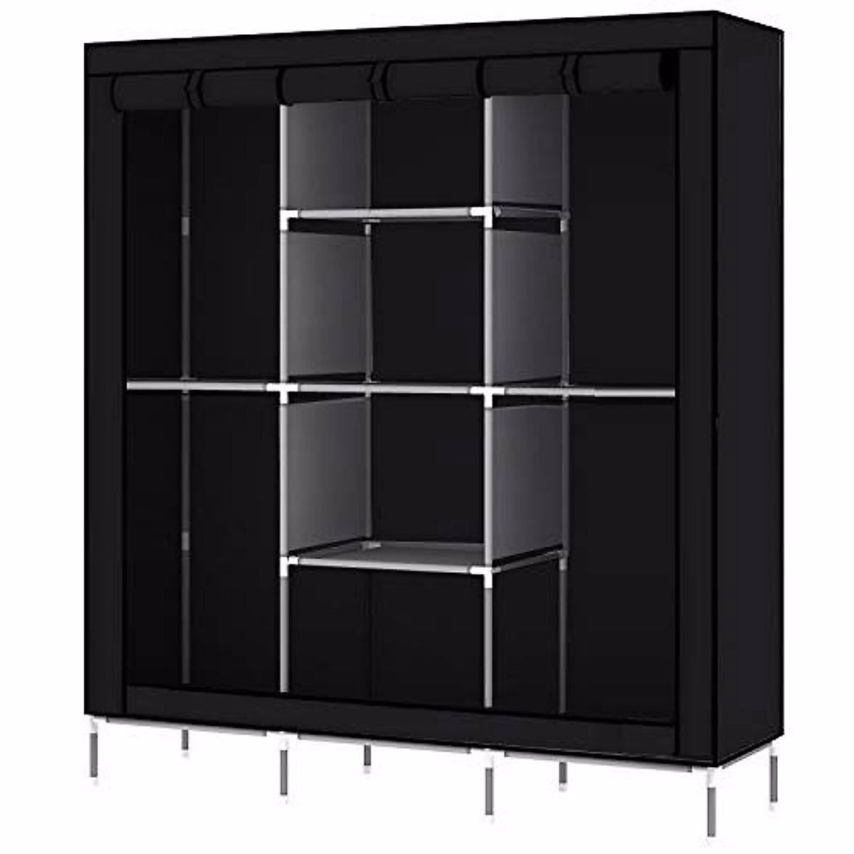 OUMYJIA 69 inches Non-Woven Fabric Wardrobe Portable Clothes Closet Storage Organizer, 51 x 17.5 x 69 inches, Black
